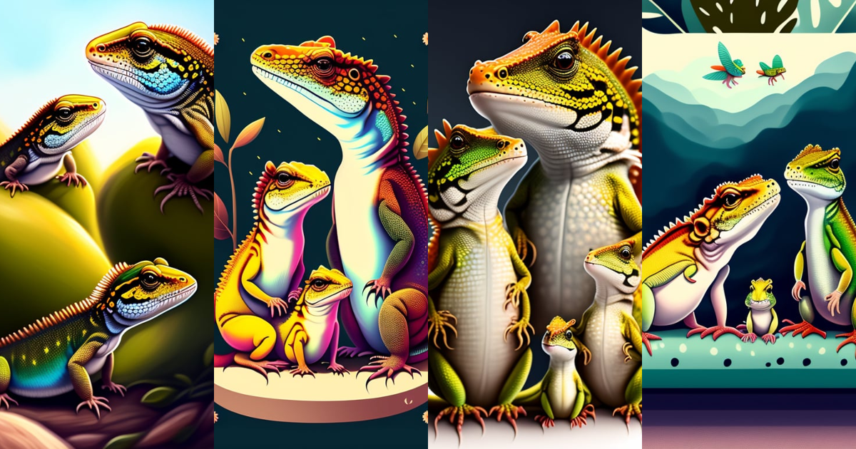 Lexica - Cute lizard family illustration