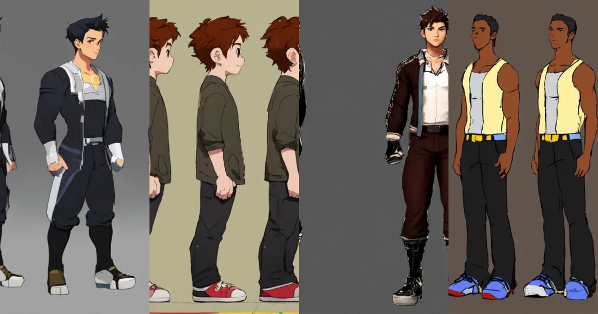 Lexica - Man, cute, black, cartoon, character sheet, full body ...