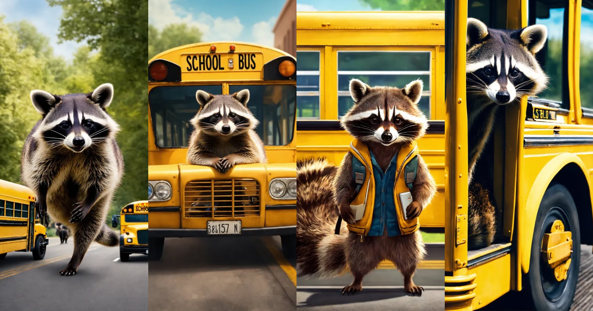 Lexica - A raccoon going on a school bus, realistic