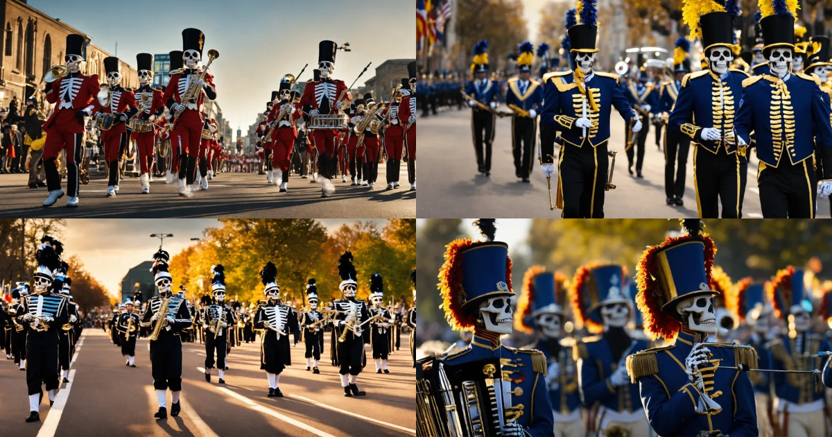 Lexica - Skeleton marching band, at a parade, full body portrait, real picture, intricate ...