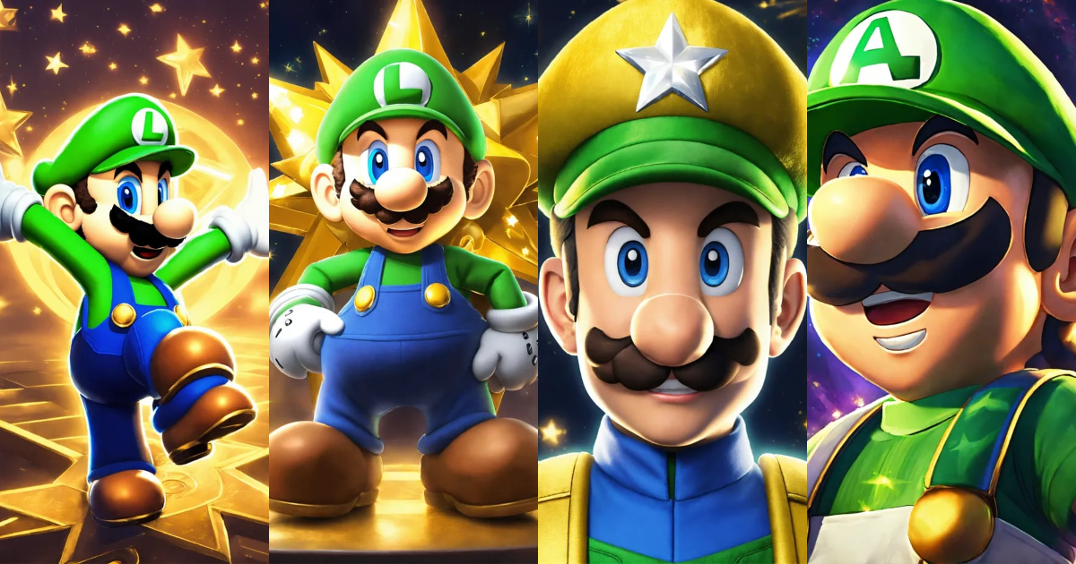 Lexica - Luigi bro portrait into a golden star halo