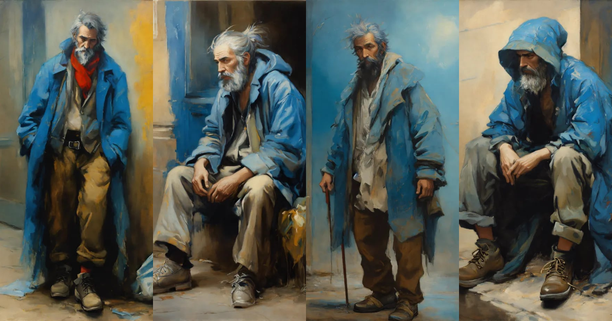 Lexica - A masterpiece oil painting of a homeless man in disheveled ...