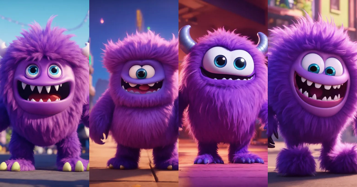 Lexica - Zoom out on an over friendly, fun loving, hairy, big, violet ...