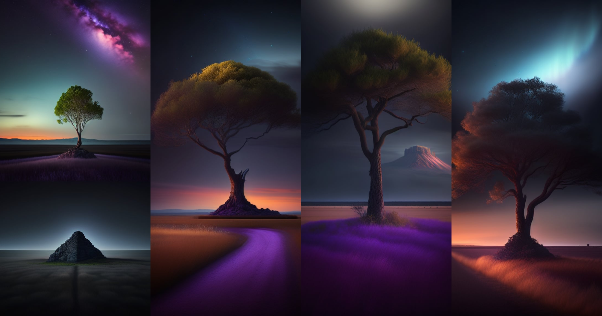 Lexica - A small lone dead tree in a dark desolate field, twilight ...