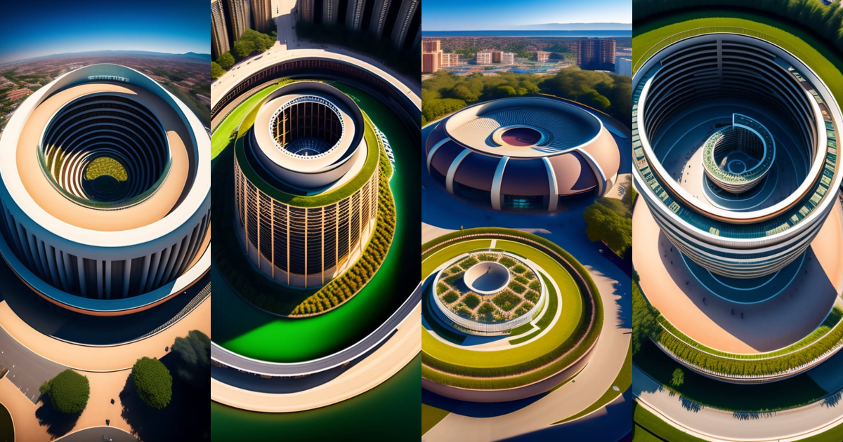 Lexica - Spiral-shaped urban complex, drone view