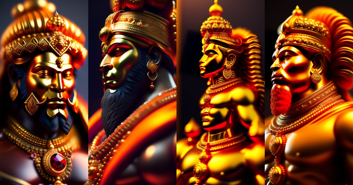 Lexica - HANUMAN , god with orange skin with gold adornments, XF IQ4, f ...