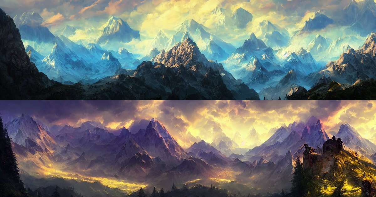 Lexica - Beautiful fantasy alps landscape, colorful clouds, magical ...