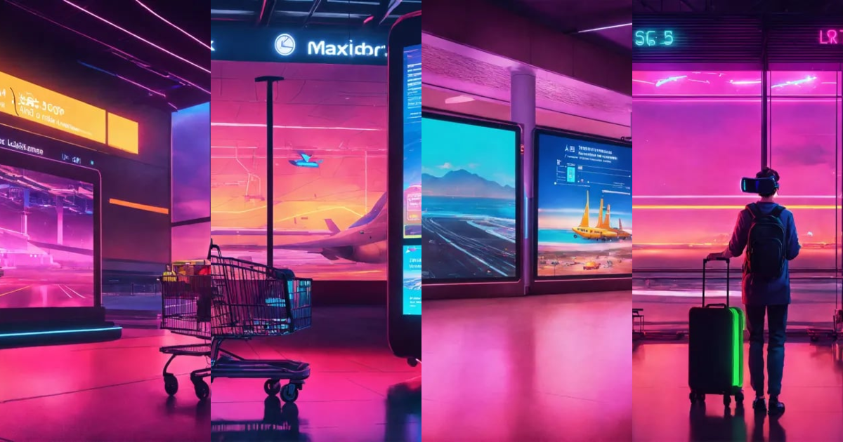 Lexica - A person with a trolley at an airport, looking at the ...