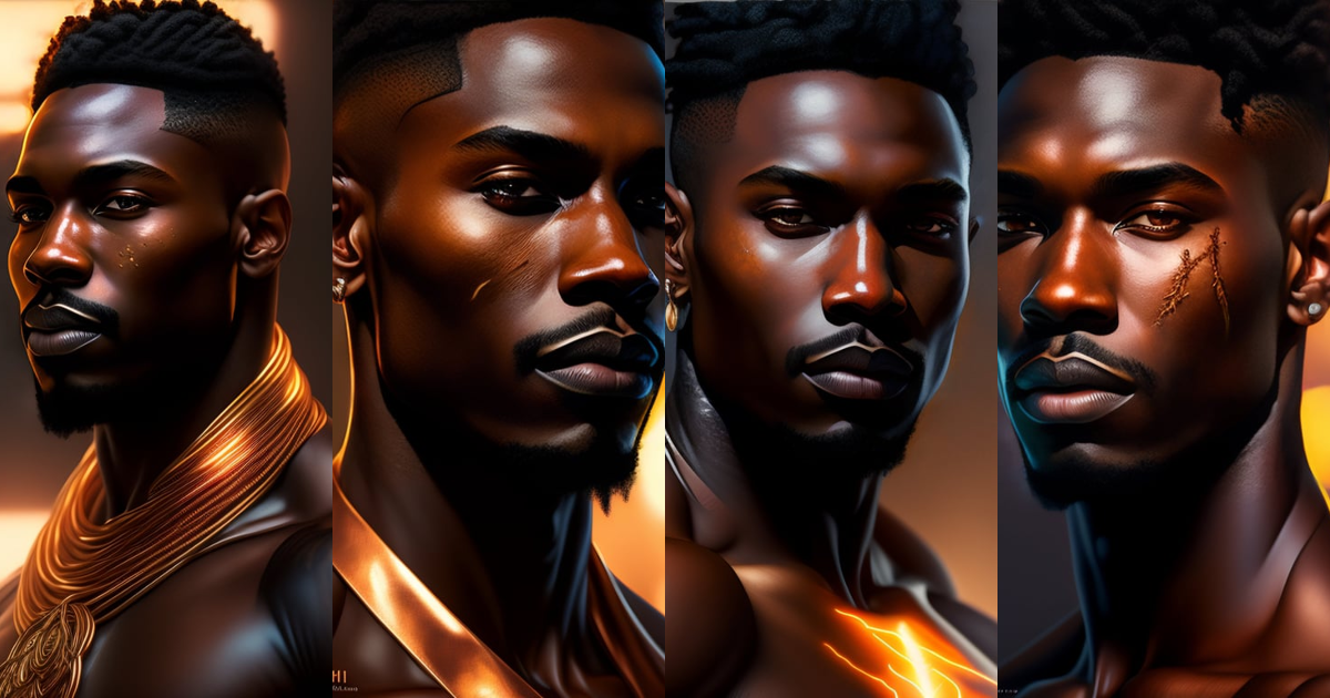 Lexica - Portrait of a dark god, melanated man, copper wires, visible ...