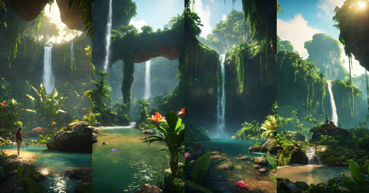 Lexica - Dense tropical jungle, caves, tropical flowers, lush green ...