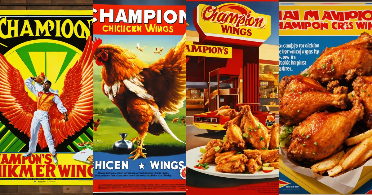 Lexica - Fast food chicken wings advertisement poster for "Champion's"