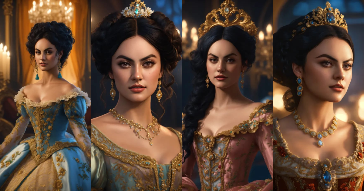 Lexica - "Camila Mendes as Rococo noblewoman", elaborate gown, huge ...