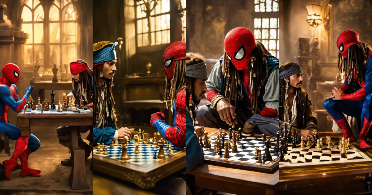 Lexica - Spiderman playing chess with jack sparrow
