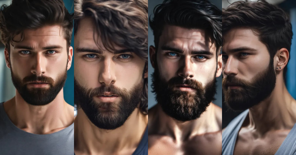 Lexica - Hot white boy face blue ayes black hair muscular face and beard