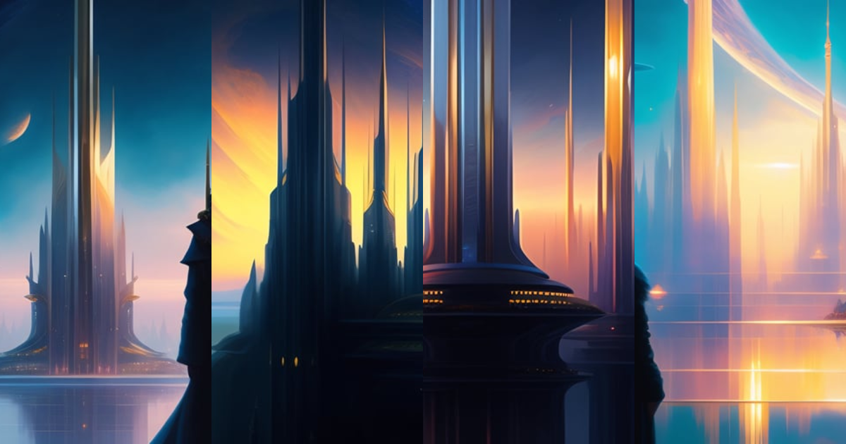 Lexica - A cover art of A shining city with tall technological spires ...