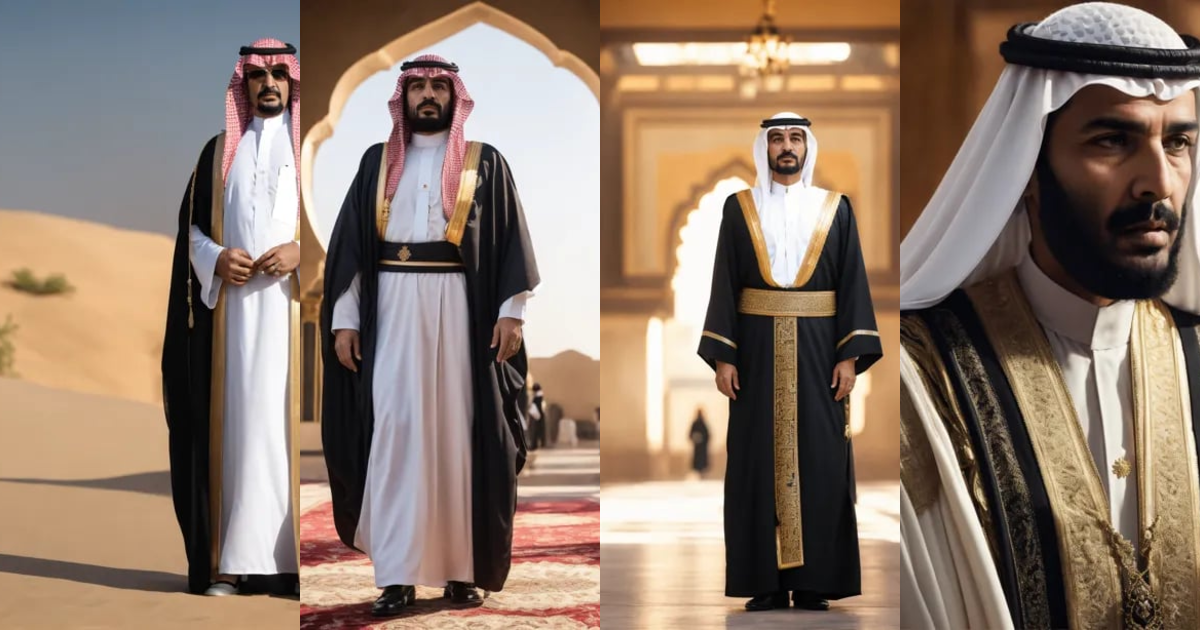 Lexica - Saudi old king, traditional costume, standing, looking side ...