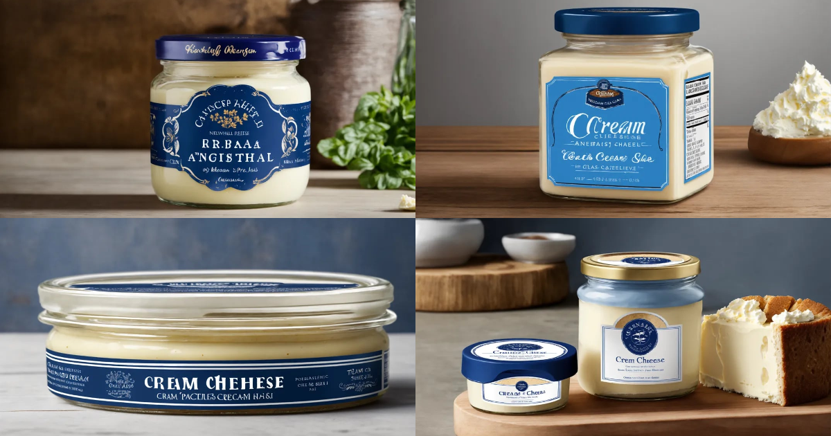 Lexica - Cream cheese packaging glass jar label design blue and white