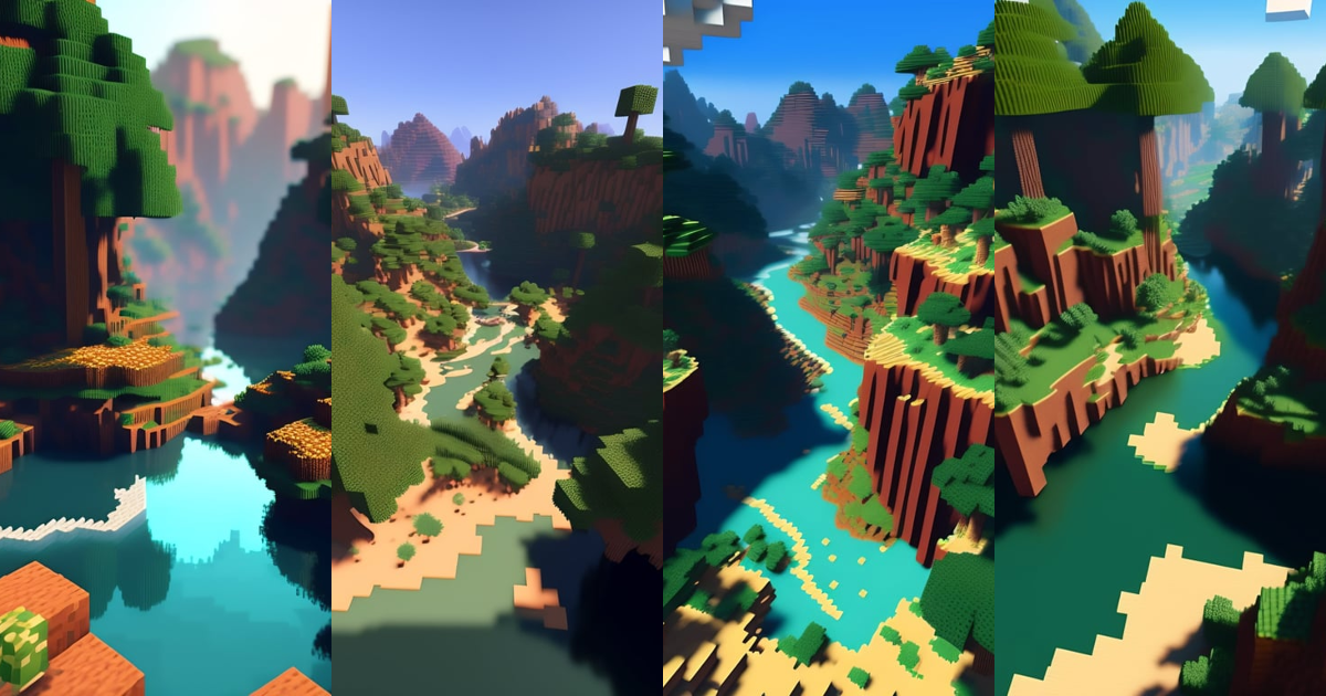 Lexica - Minecraft forest landscape with a river and desert,minecraft creepers, panorama, epic ...