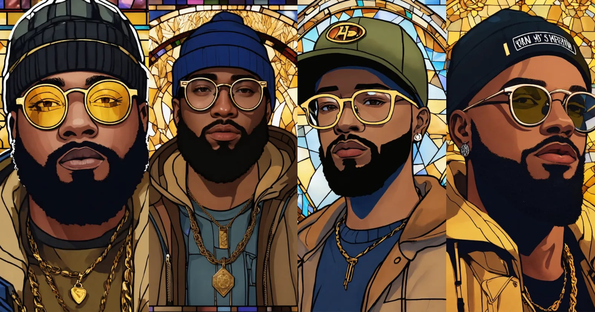 Lexica - HD, 4K, Background is a stained glass with images in the ...