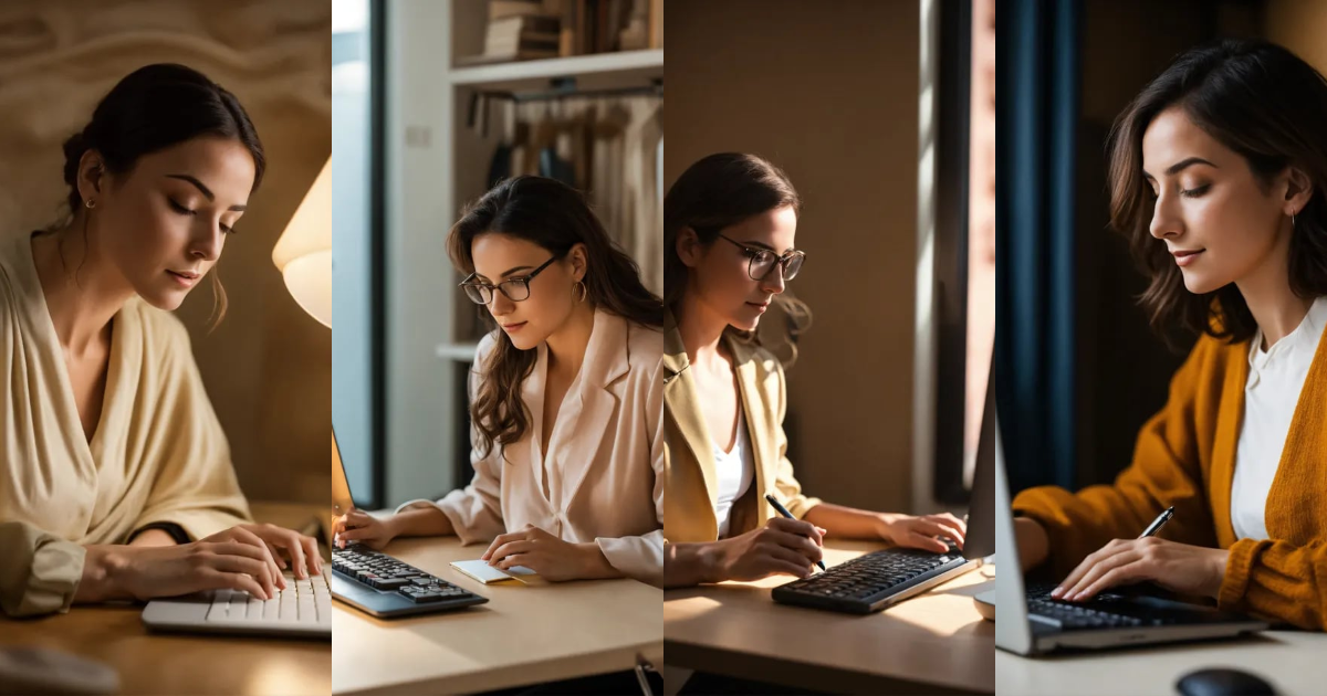 Lexica - Donna matura che scrive al computer una recensione di una ...