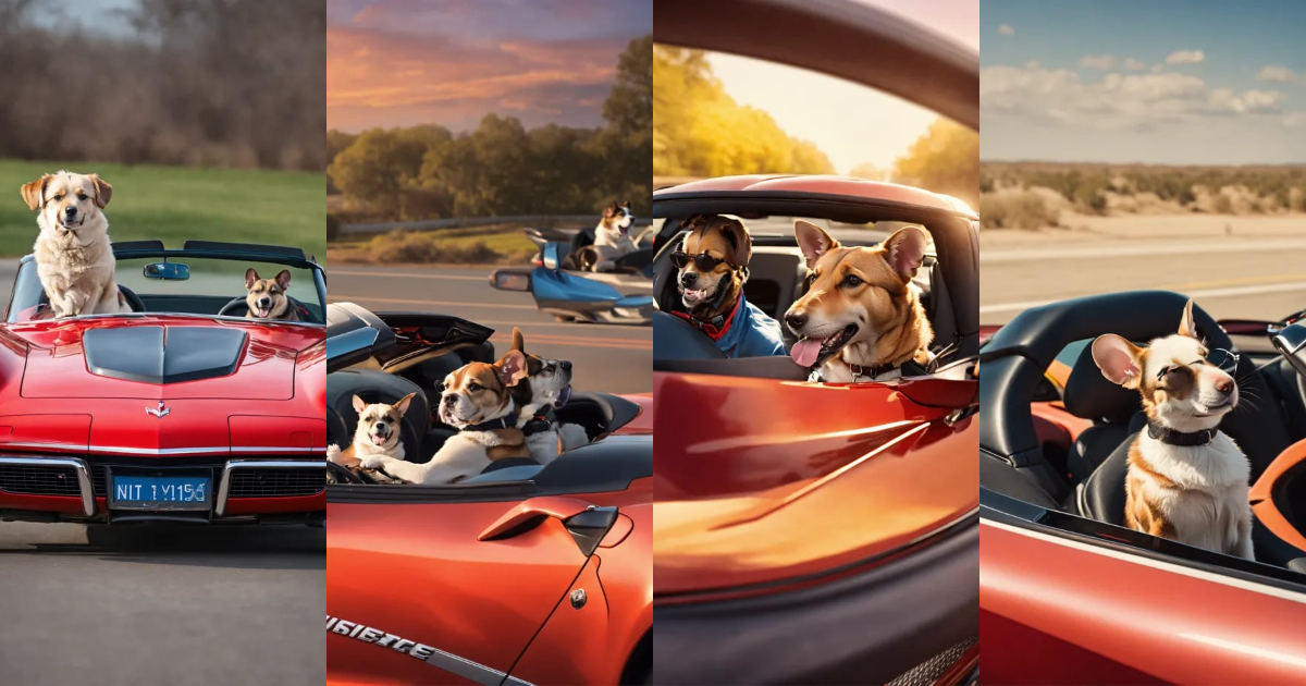 Lexica - A mouse driving in a corvette with a dog