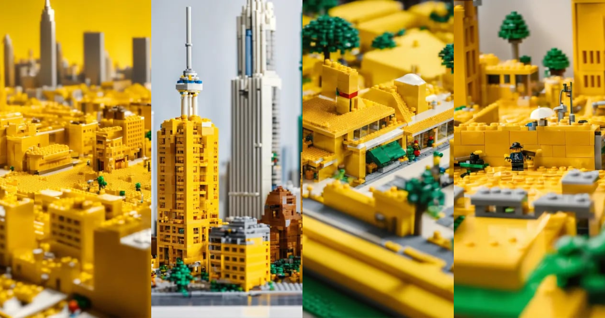 Lexica - Top view of a yellow lego city block model of metropolis that ...