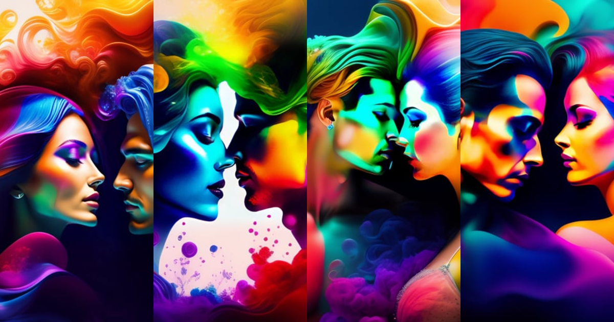 Lexica - Abstract colorful underwater ink art of a hetro couple in love ...