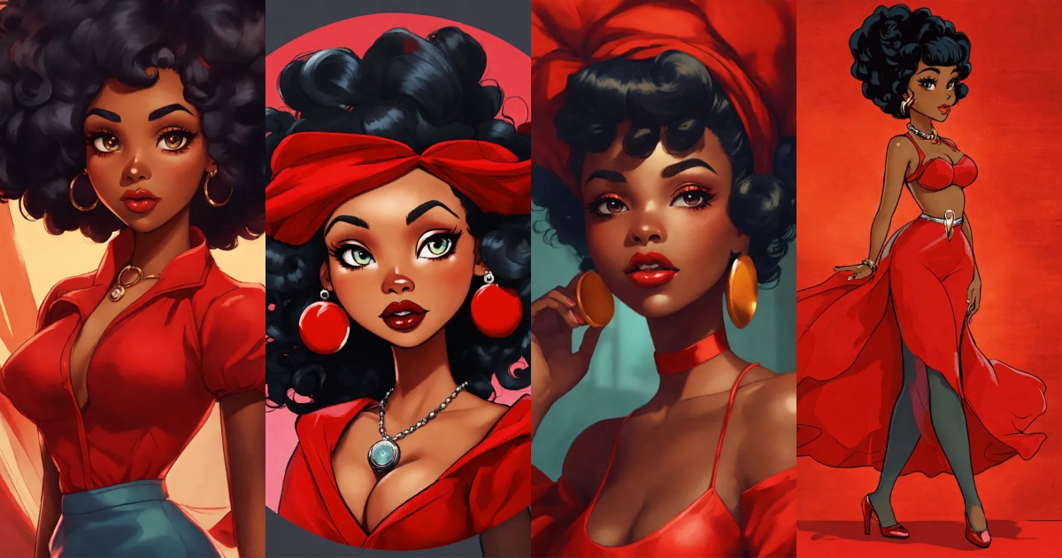 Lexica - Create a stern Betty boop inspired black female character in ...