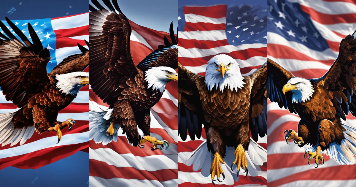 Lexica - American eagle flying through the American flag, hyper ...