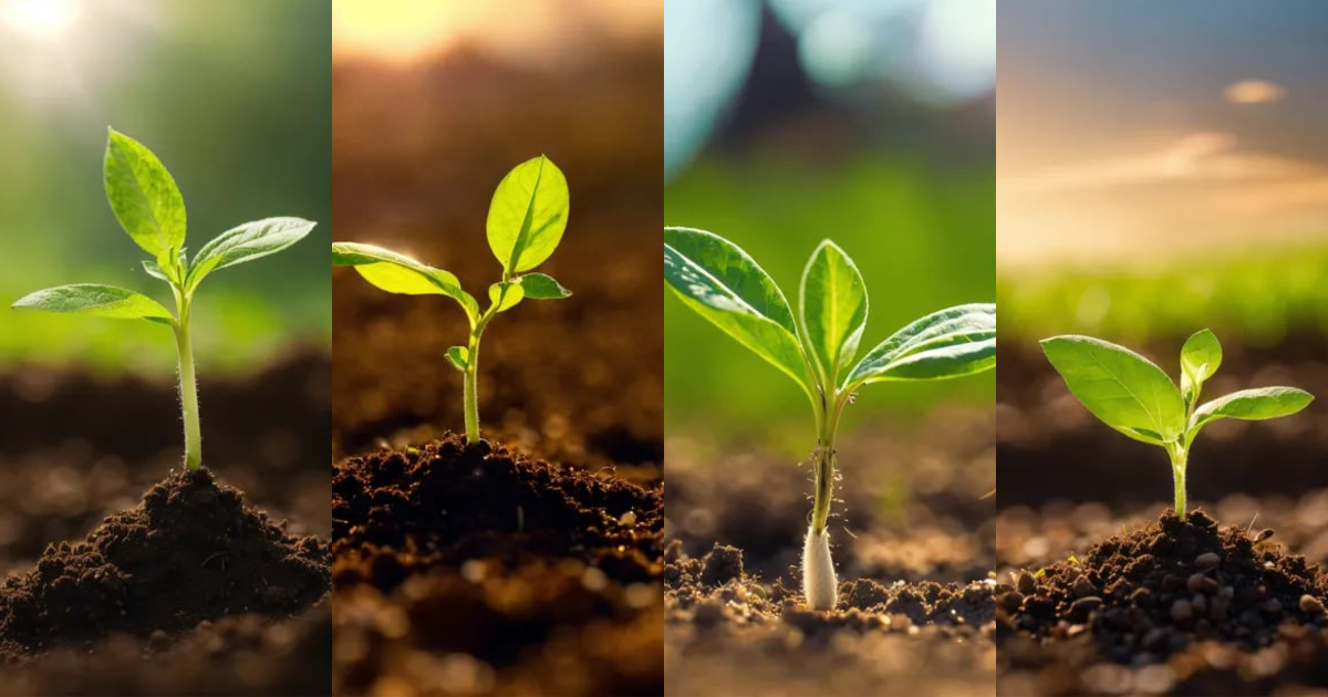 Lexica - A seed in the ground with a radiant shoot sprouting upwards