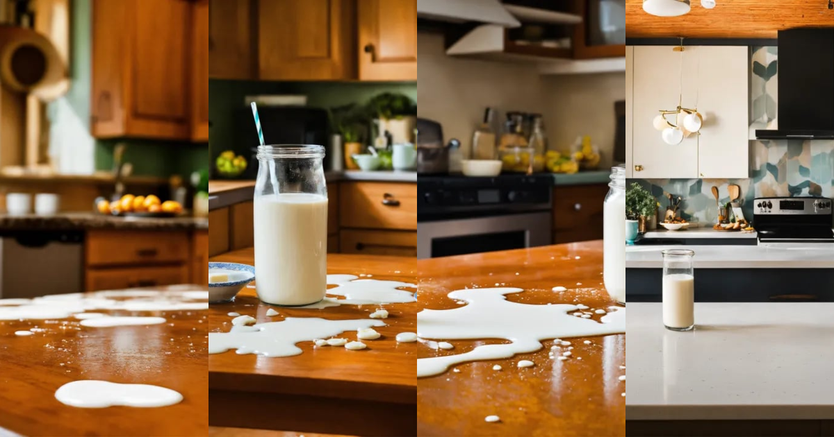 Lexica - Kitchen table, countertop with spilled milk