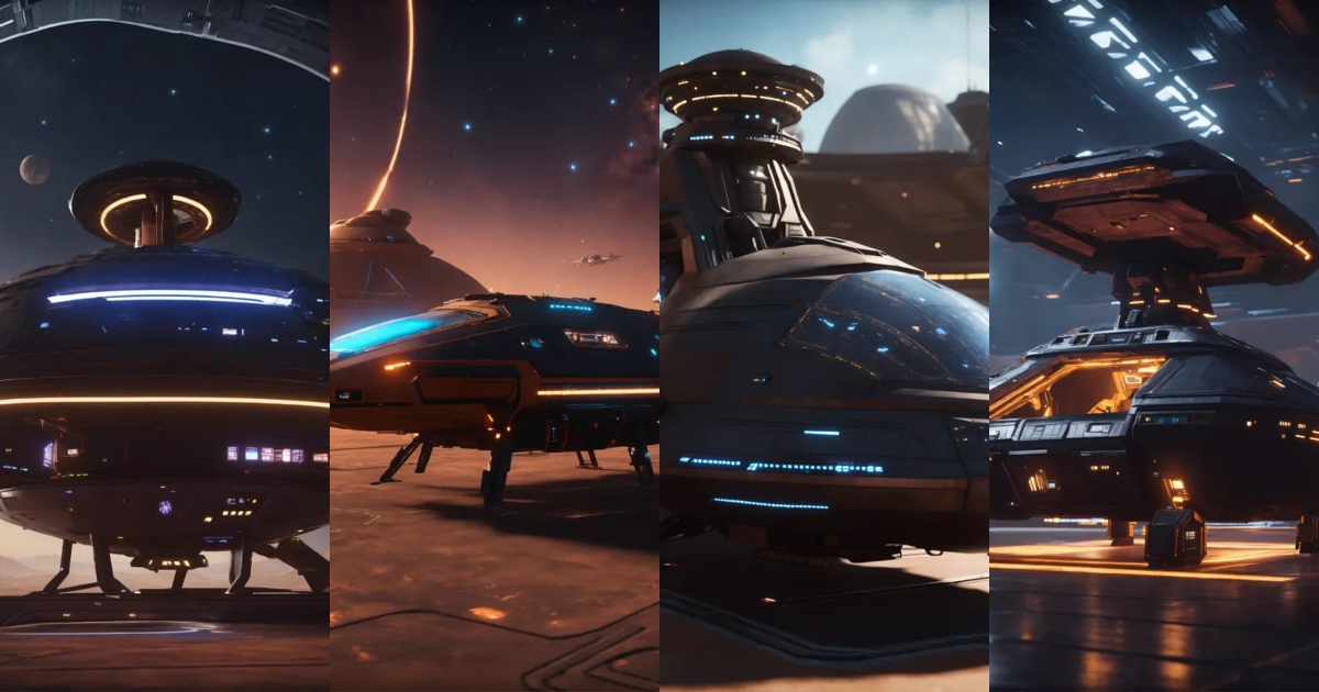 Lexica - Small Dark alien speeder craft docked in a space port star ...