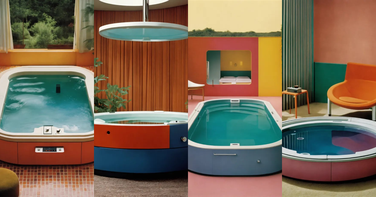 Lexica - A surreal jacuzzi designed by Dieter Rams. Product ad retro ...