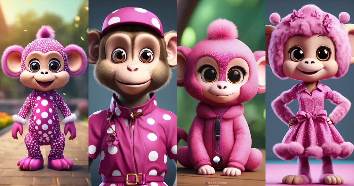 Lexica - A cute happy 3D model monkey character wearing polka dots ...