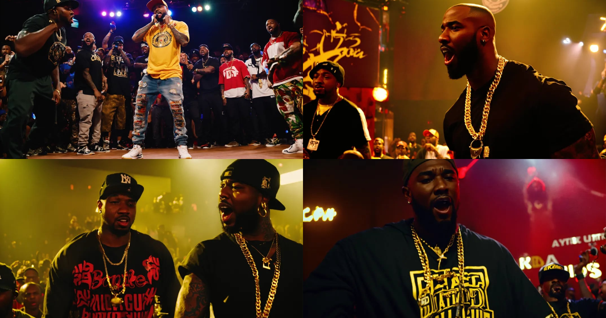 Lexica - Full body shot black battle rapper "Aye Verb" battling "Hollow ...