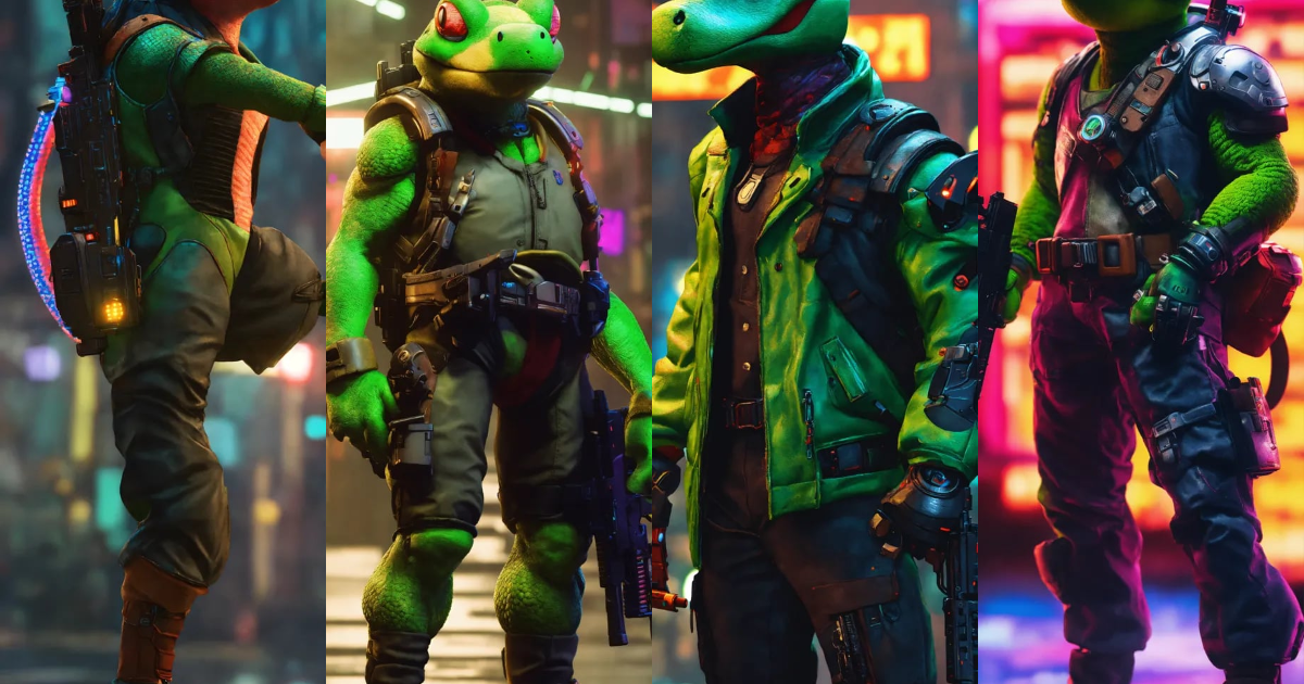 Lexica - Cyberpunk yoshi, gun pose, ultra realistic lighting