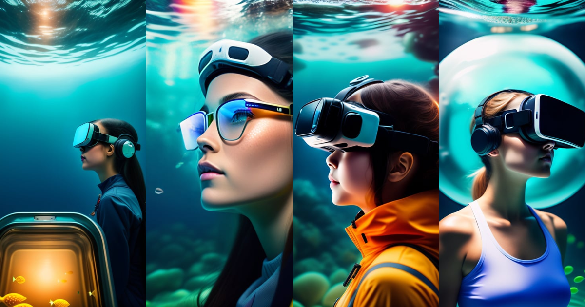 Lexica - Girl in an underwater tank with VR, underwater , lab ,sci-fi