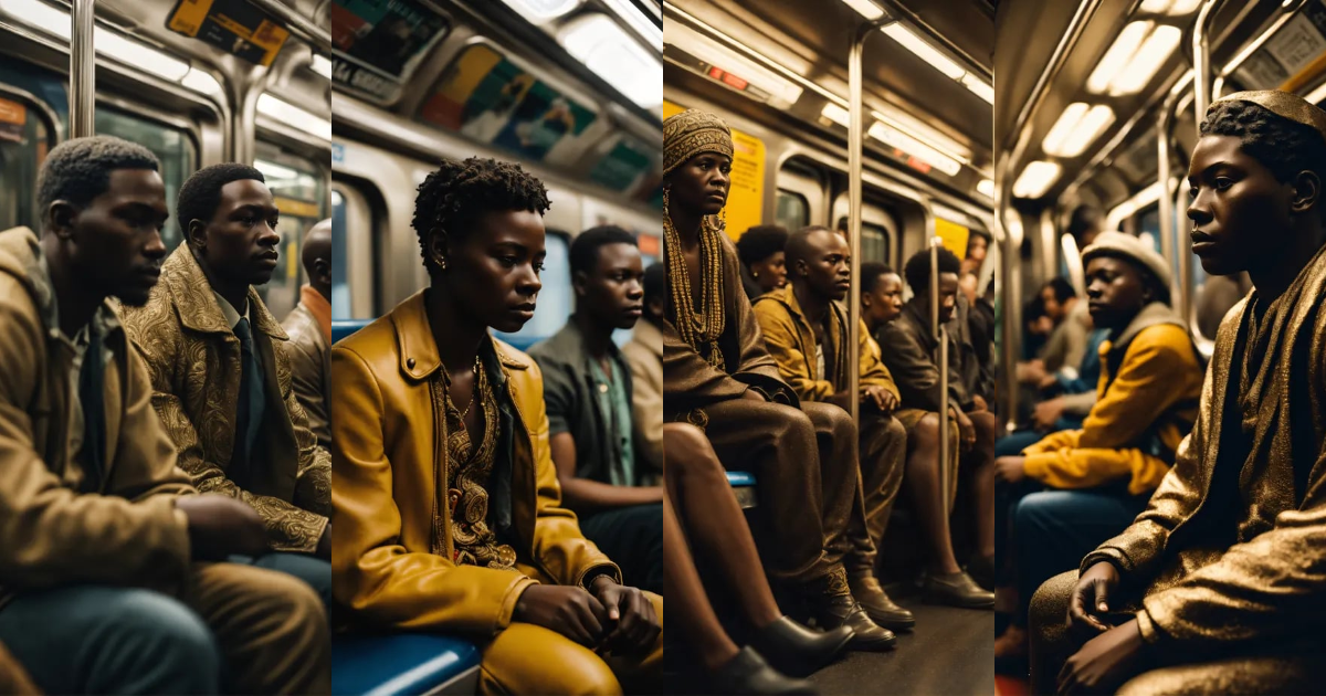 Lexica - African American statues sitting in a very crowded subway ...