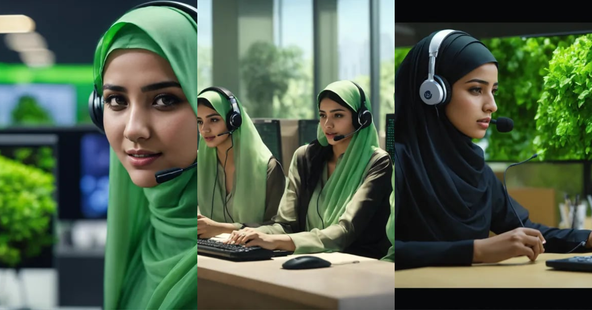 Lexica - Saudi women, in call center, head phone, veiled, green ...