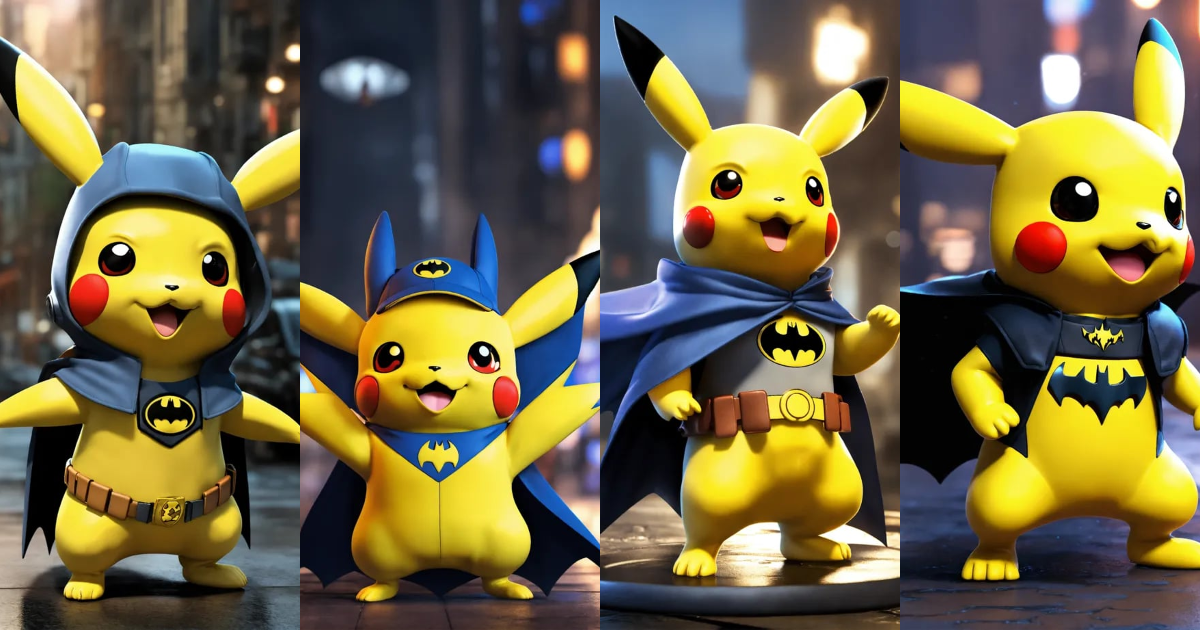 Lexica - A pikachu wearing the cloths of batman ,render oktan 3d