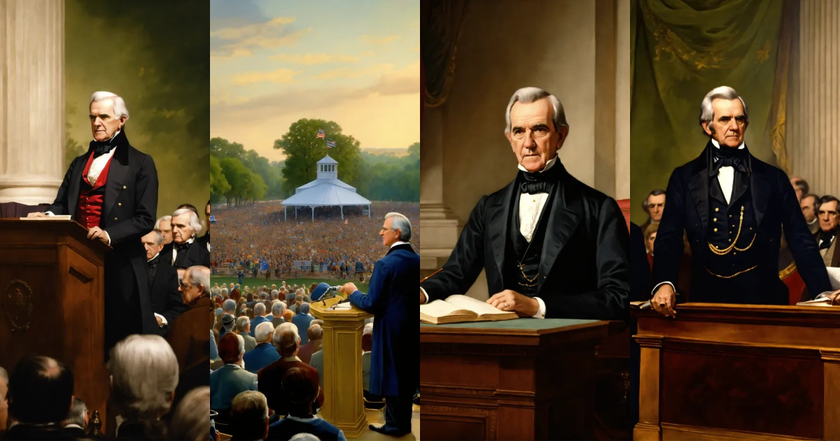 Lexica - President James K Polk giving a speech to a crowd of people