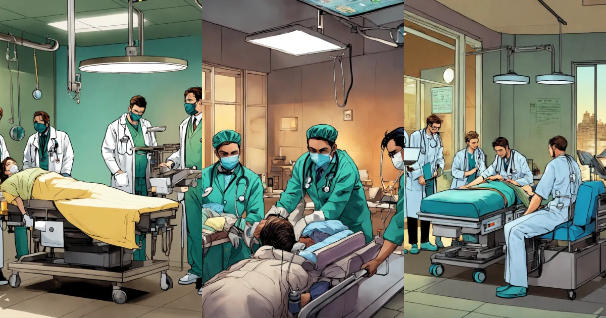 Lexica - Comic A group of doctors doing Operating