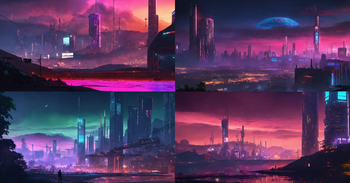 Lexica - Cyberpunk landscape, night, NFT