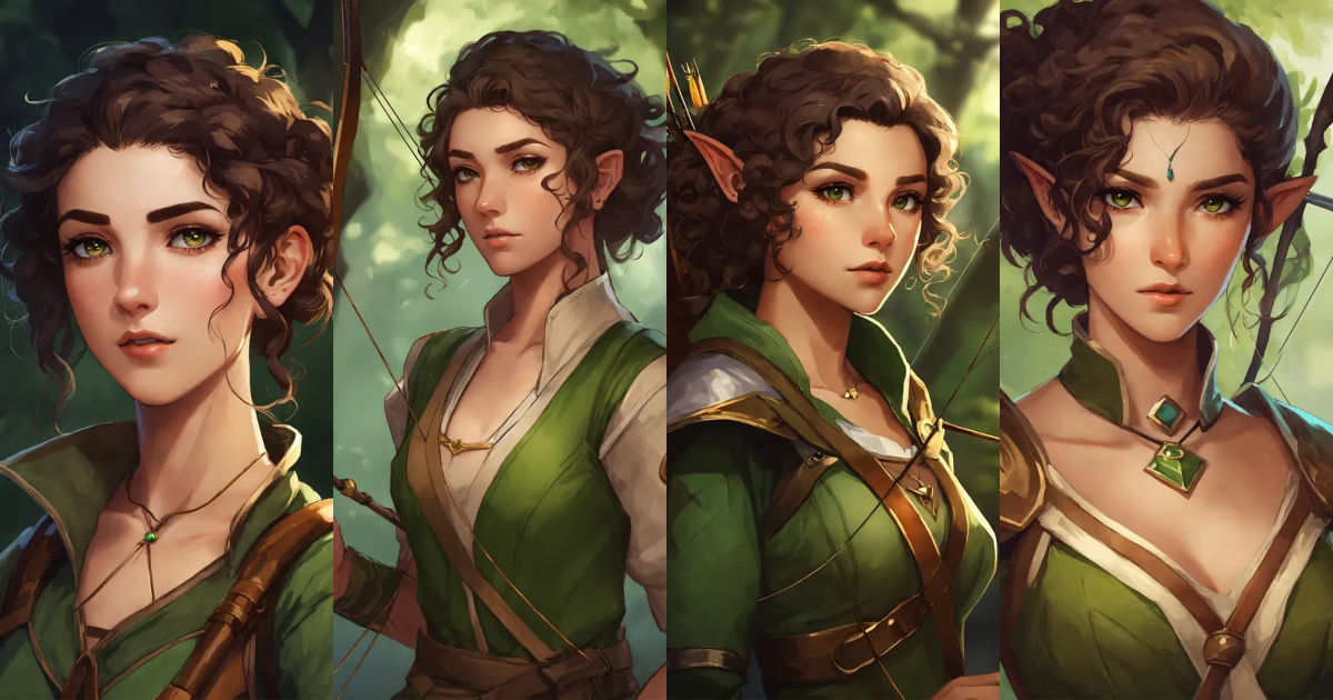 Lexica - Character art of a 24-year-old female wood elf, curly hair ...