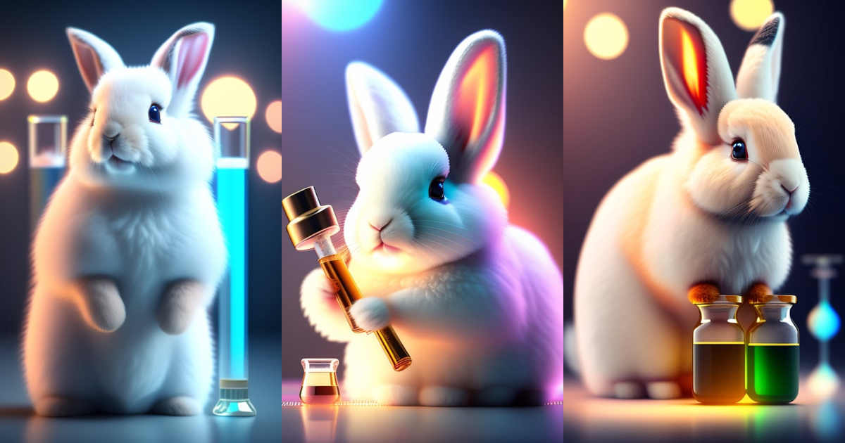 Lexica - A 3d render of a cute fuzzy pet rabbit dressed in a white lab ...