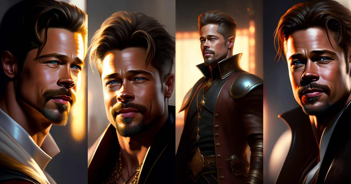 Lexica - Brad Pitt staring at the camera smirking and laughing, magic ...