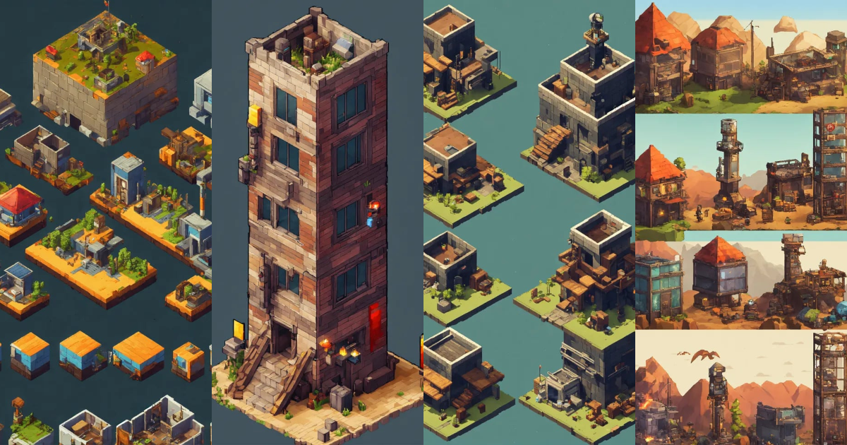 Lexica - Simple clean blocky 2d isometric pixel sprites of an post ...