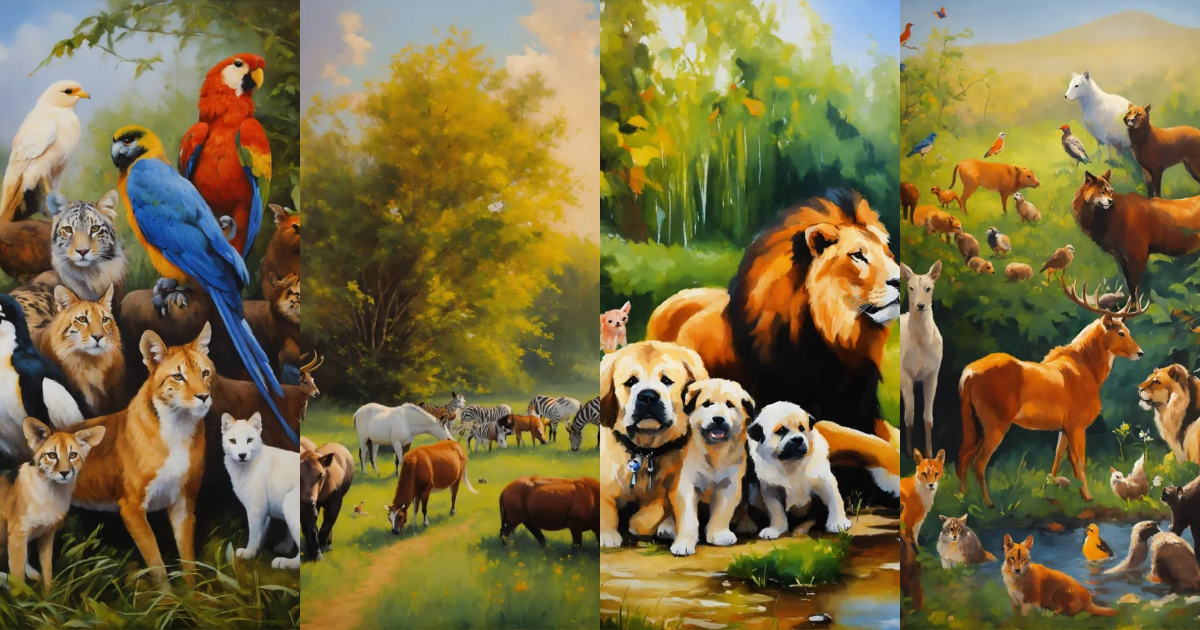 Lexica - World animal day, multiple animals, oil painting