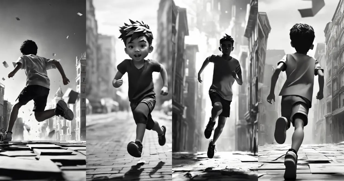 Lexica - Black and white boy made of paper, body shape cut from paper ...