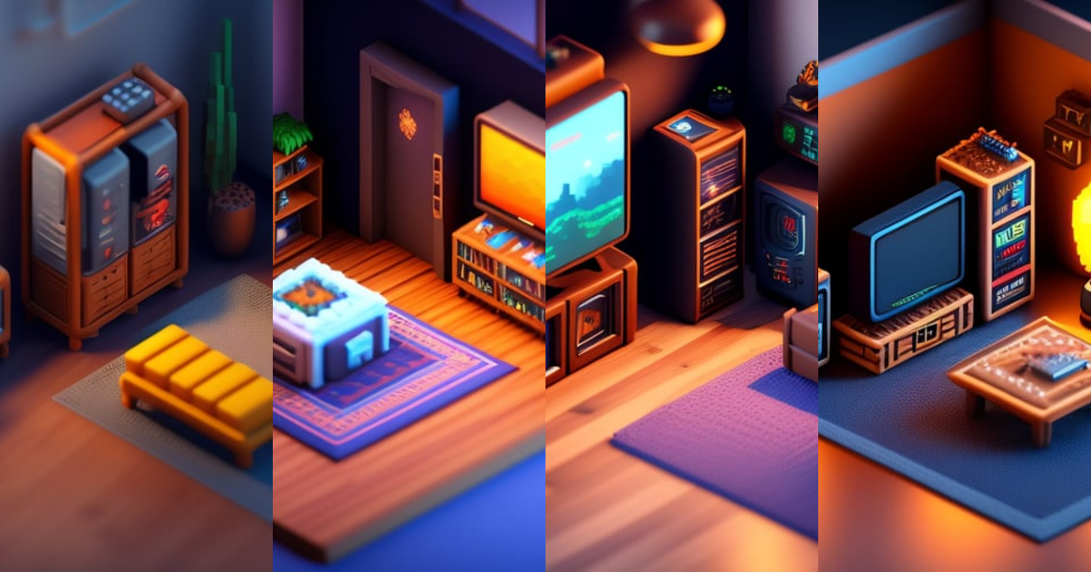 Lexica - Detailed isometric gamer room, pixel art, unreal engine voxel ...